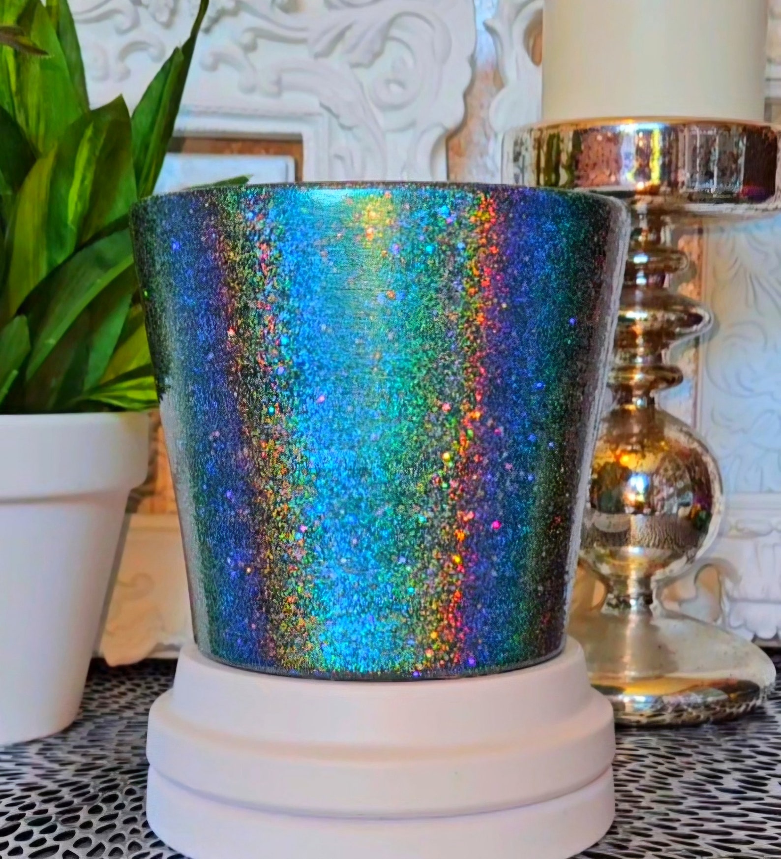 Deep Teal, Green, Blue Holo Plant Pots, Plant Lover, Gift for Her ...