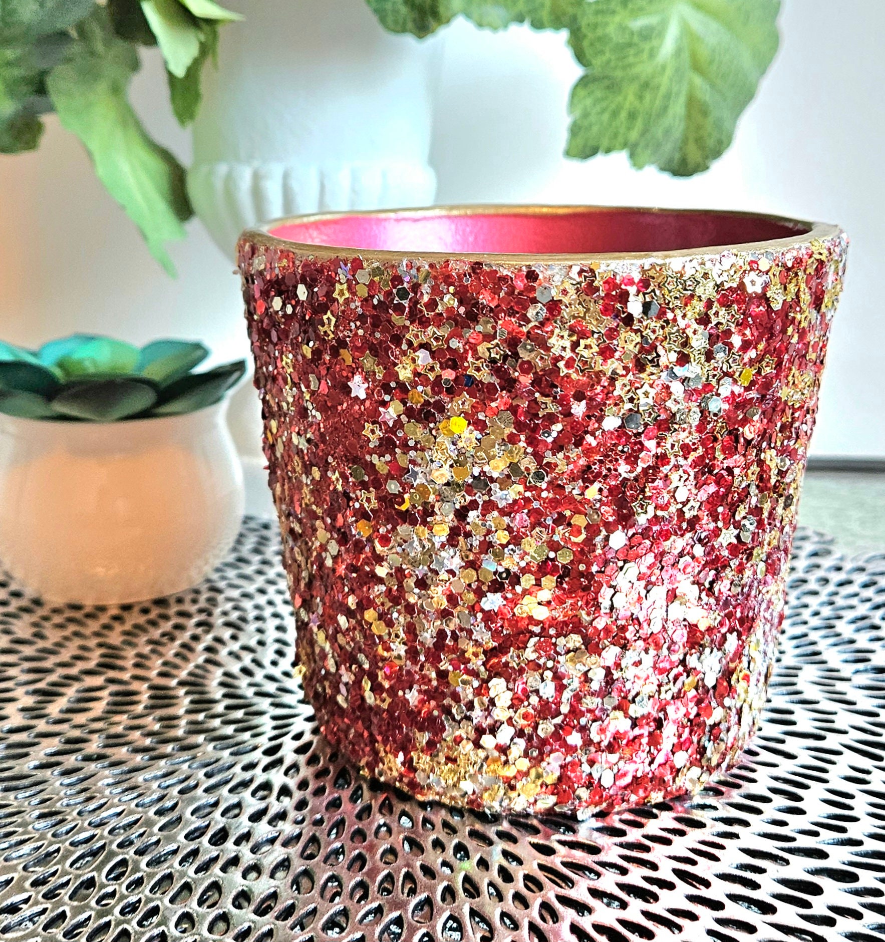 Mosaic Glitter Plant Pots, Gold & Red, Purple, Blue, Teal or Fuchsia ...