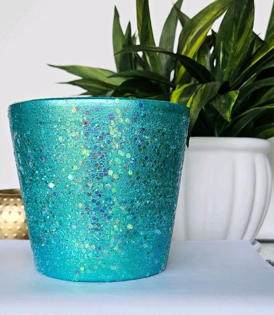 Sparkly Glitter / Green Plant Pot, Plant Lover, Gift for Her ...