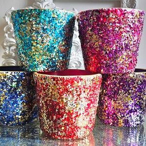 Mosaic Glitter Plant Pots, Gold & Red, Purple, Blue, Teal or Fuchsia ...
