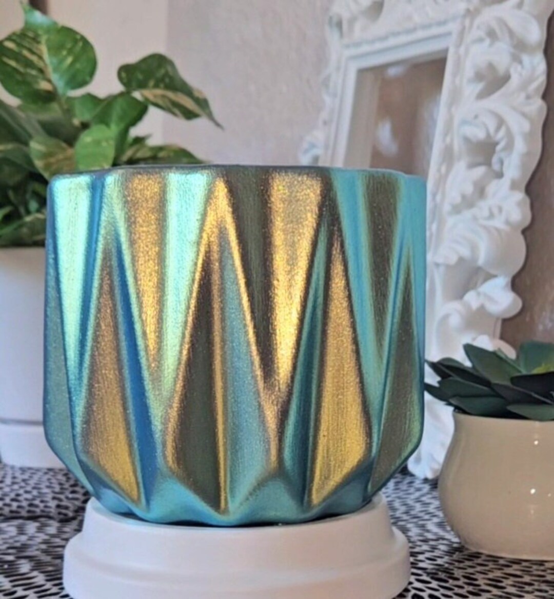 Turquoise, Green & Gold Color Shift Plant Pot, Plant Lover, Gift for ...