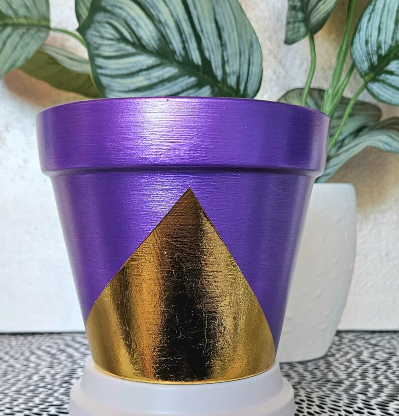 6 Colorful Plant Pots W/ Metallic Leafing, Light Blue W/ Champagne ...