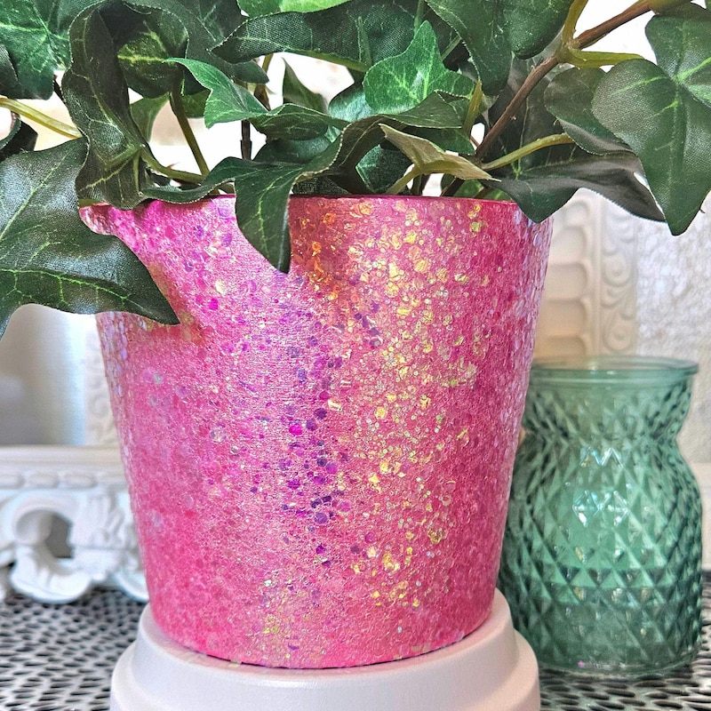 Pink Sparkly Flower Pot - Etsy
