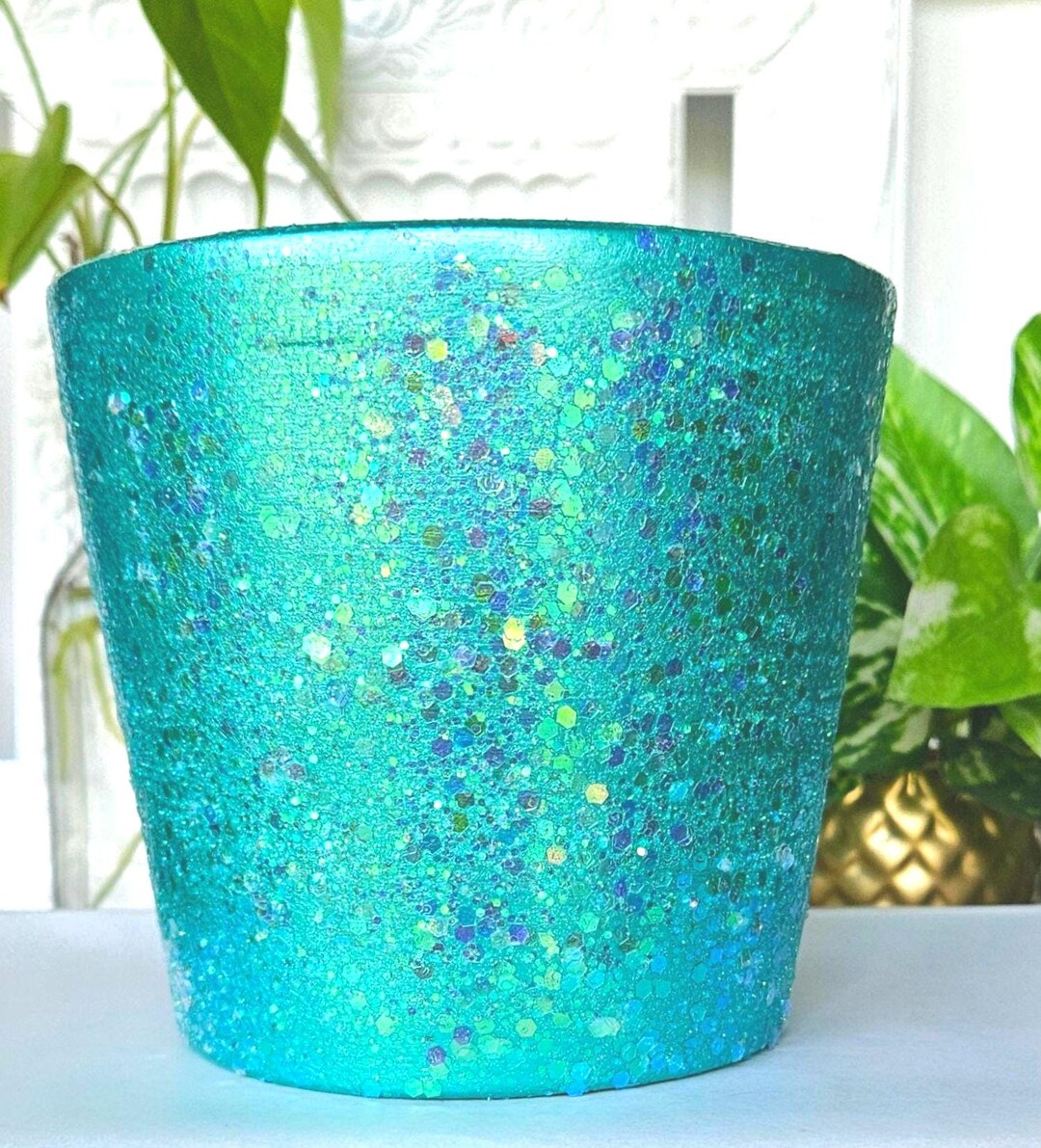 Sparkly Glitter / Green Plant Pot, Plant Lover, Gift for Her ...