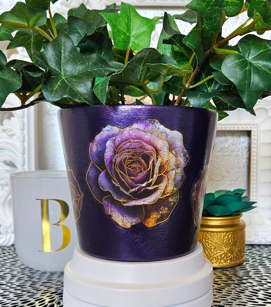 Gothic Rose Plant Pots, Purple, Red, Black, Gifts for Her, Housewarming ...