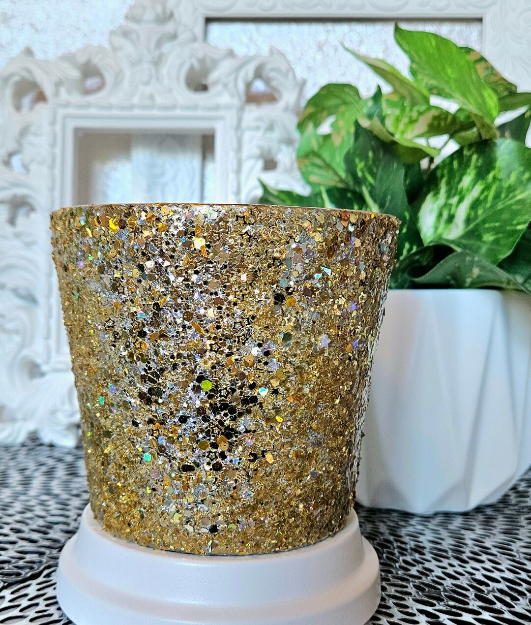 Mosaic Glitter Plant Pot, Holographic Gold, Plant Lover, Gift for Her ...