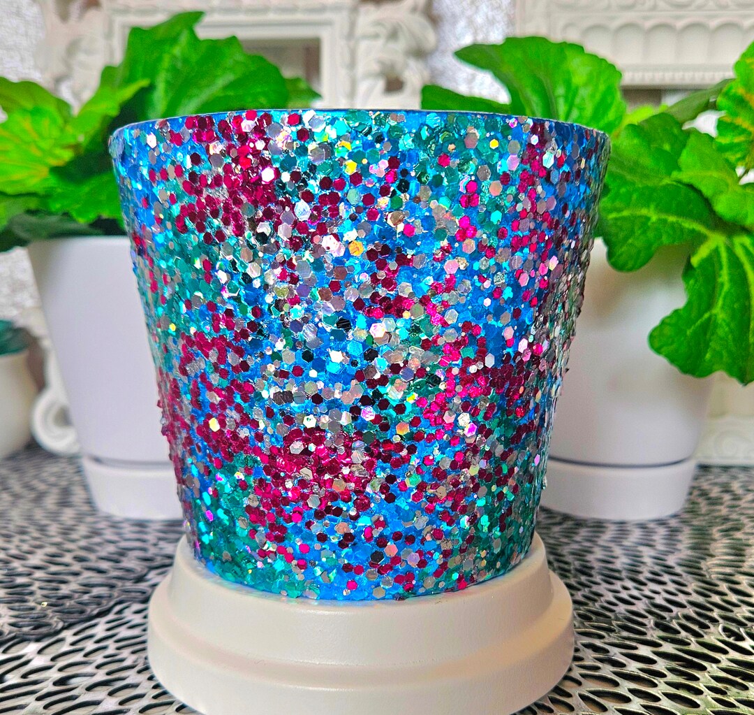 Mosaic Glitter Plant Pot, Holo Teal, Blue, Magenta, Plant Lover, Gift ...