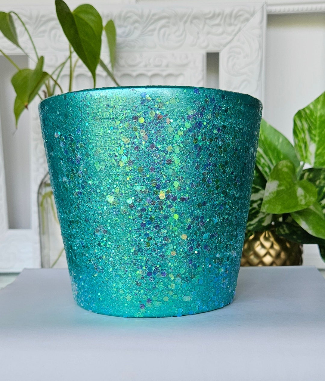 Sparkly Glitter / Green Plant Pot, Plant Lover, Gift for Her ...