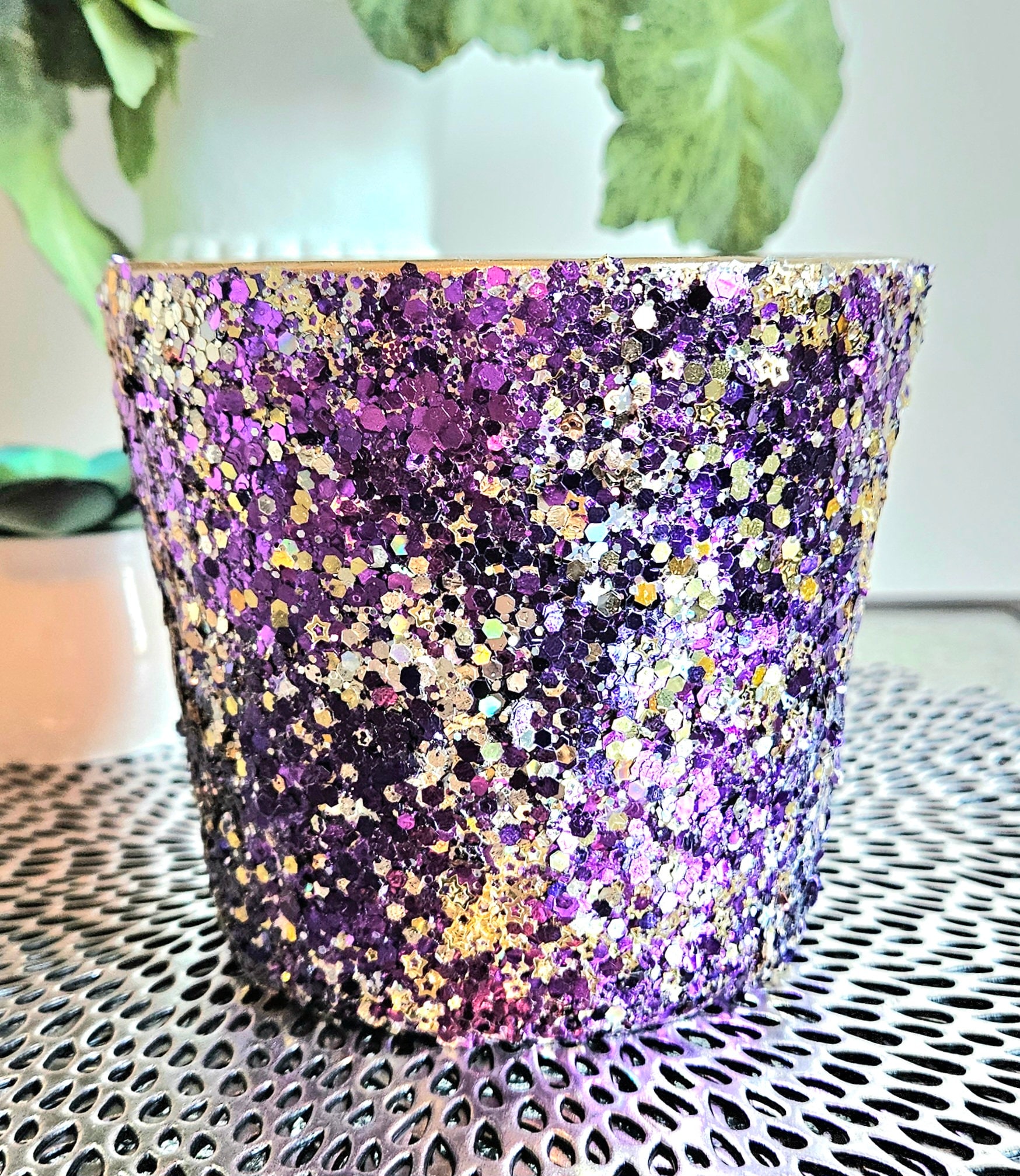 Mosaic Glitter Plant Pots, Gold & Red, Purple, Blue, Teal or Fuchsia ...