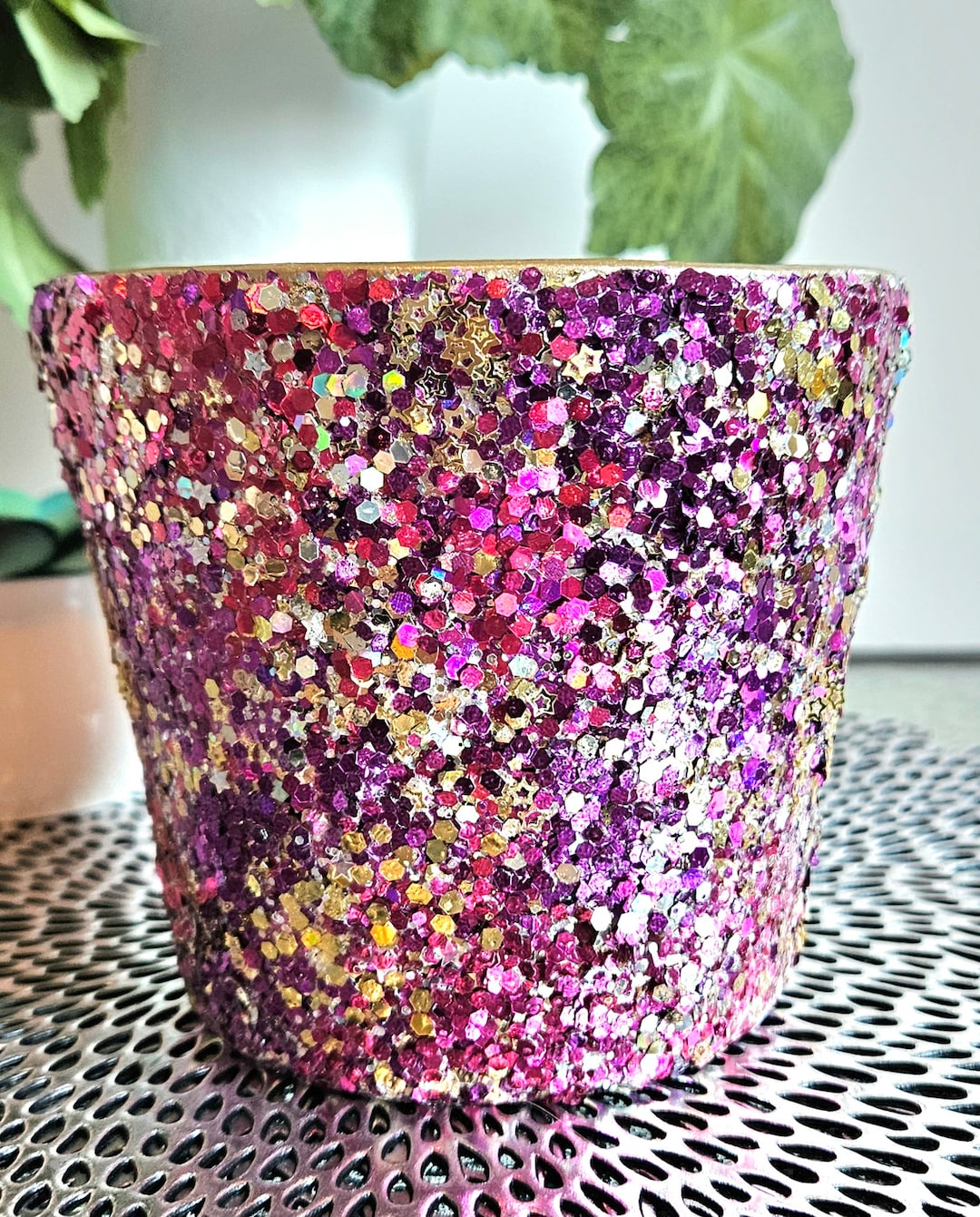 Mosaic Glitter Plant Pot Gold and Fuchsia Teal Red Blue - Etsy