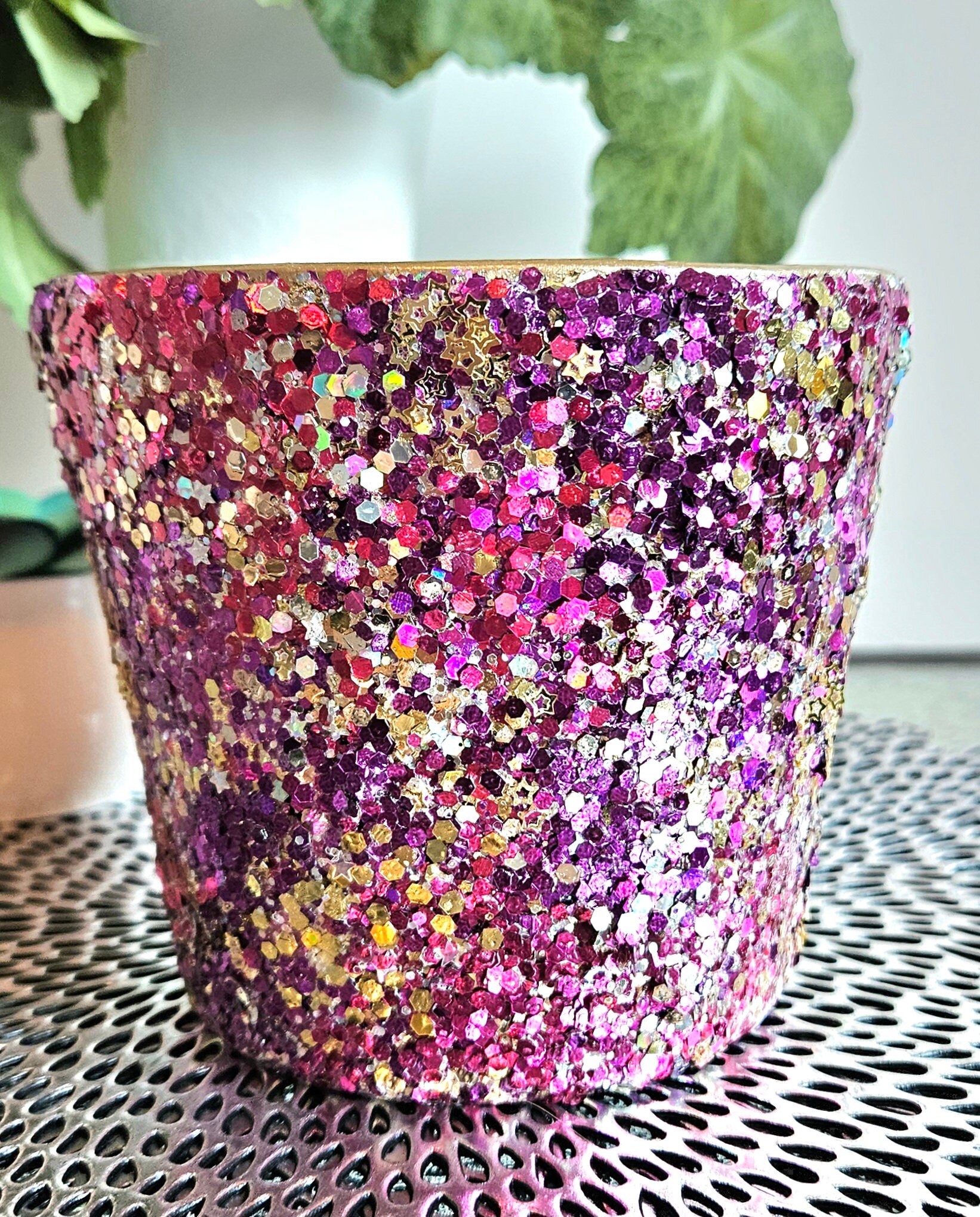 Mosaic Glitter Plant Pots, Gold & Red, Purple, Blue, Teal or Fuchsia ...