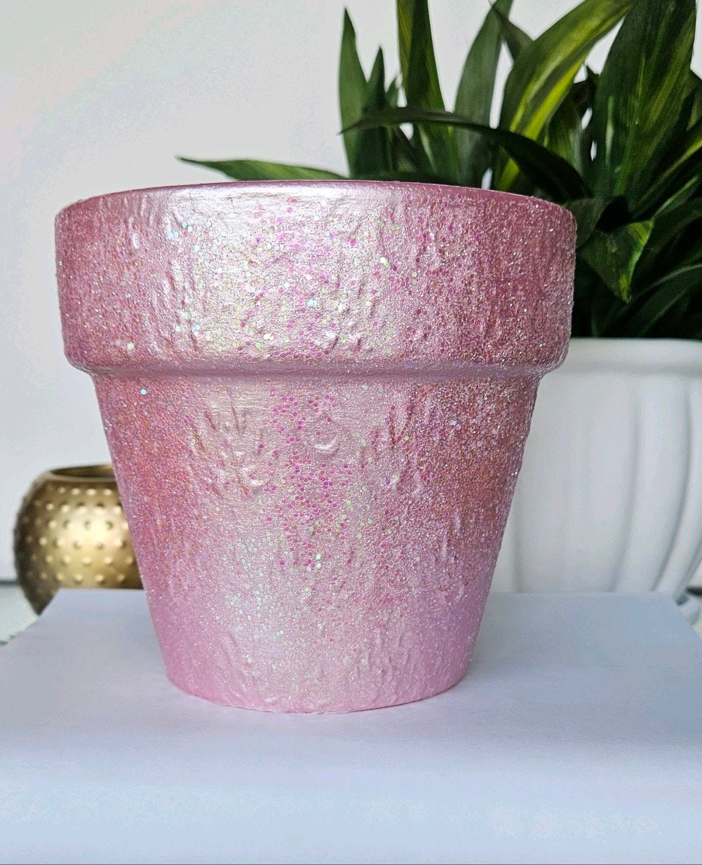 Pastel Pink Embellished Plant Pot Iridescent Glitter Plant - Etsy