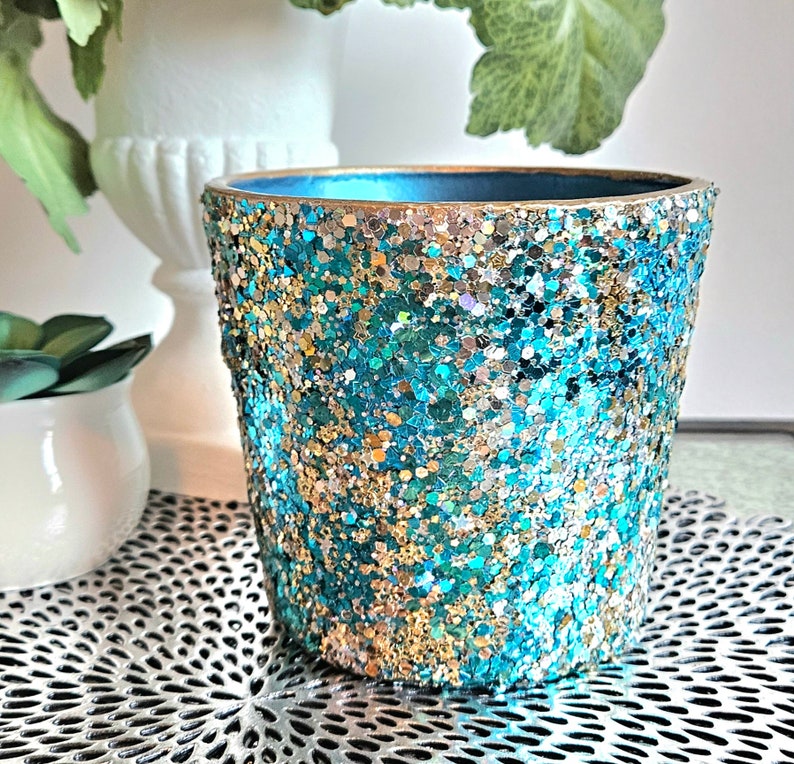 Mosaic Glitter Plant Pots, Gold & Red, Purple, Blue, Teal or Fuchsia ...