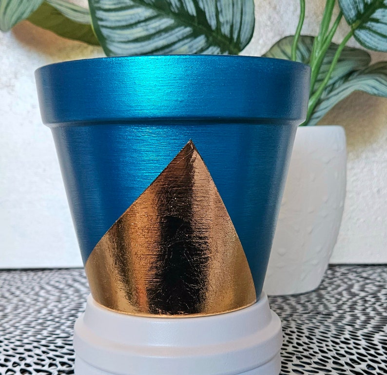 6 Colorful Plant Pots W/ Metallic Leafing, Light Blue W/ Champagne ...