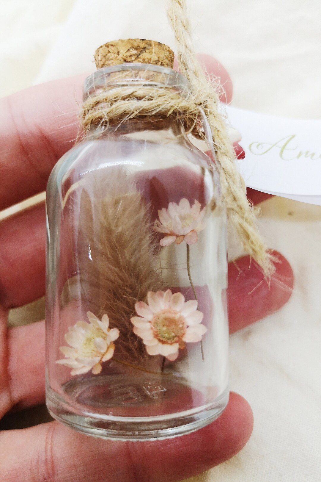 Mini Flowered Jar Vial With Customizable Message, Guest Gifts, Place ...