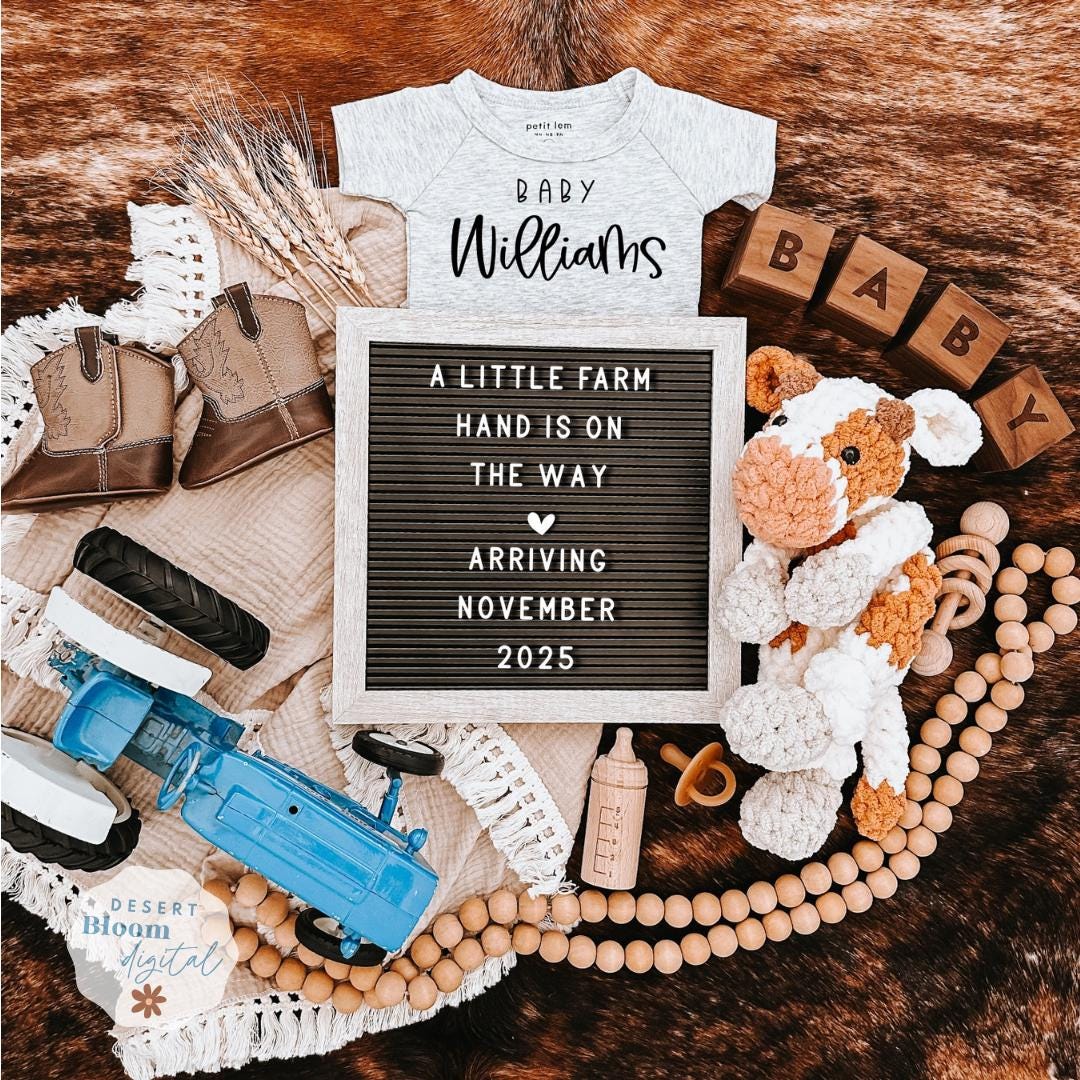 A Little Farm Hand on the Way, Cow Theme DIGITAL PREGNANCY ANNOUNCEMENT ...