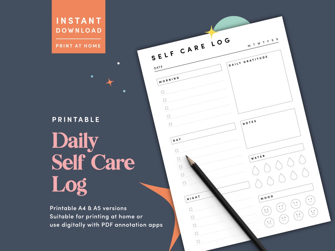 Printable Self Care Log, Self Care Tracker, Self Care Printable, Daily ...