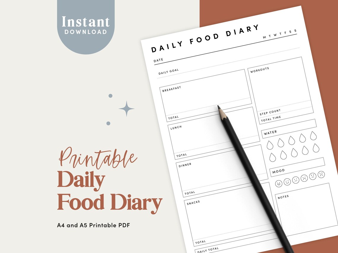 Printable Daily Food Diary, Generic Food Log, Digital Daily Food ...