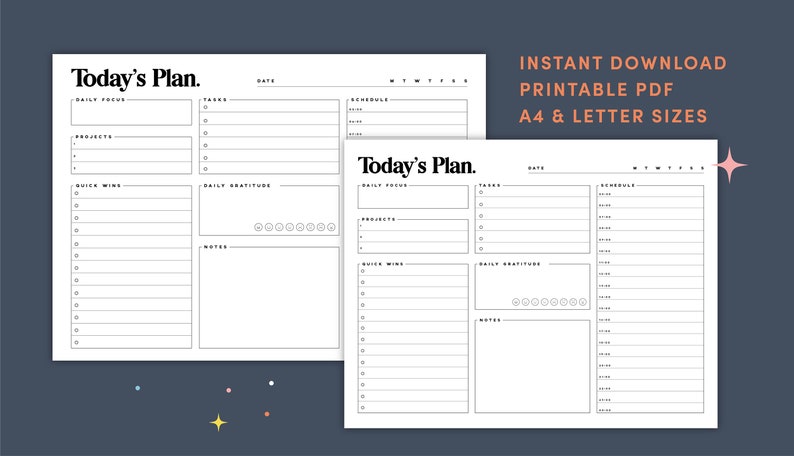 Printable Landscape Daily Productivity Planner, A4 & Letter Planner ...
