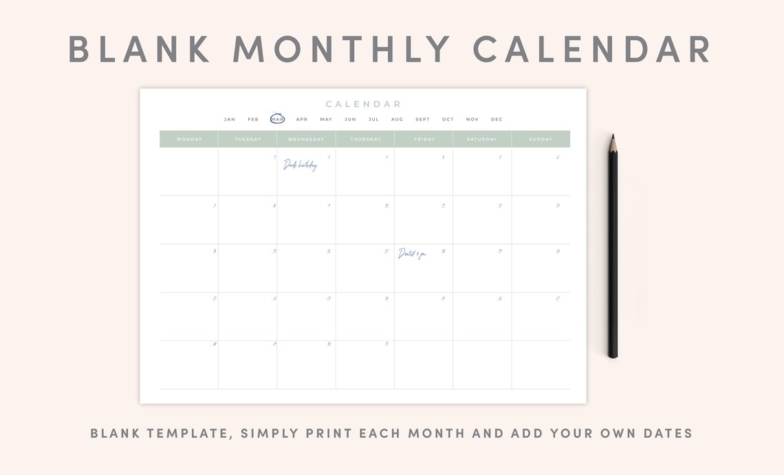 Blank Monthly Calendar Template Bundle, Pastel, Printable Calendar ...
