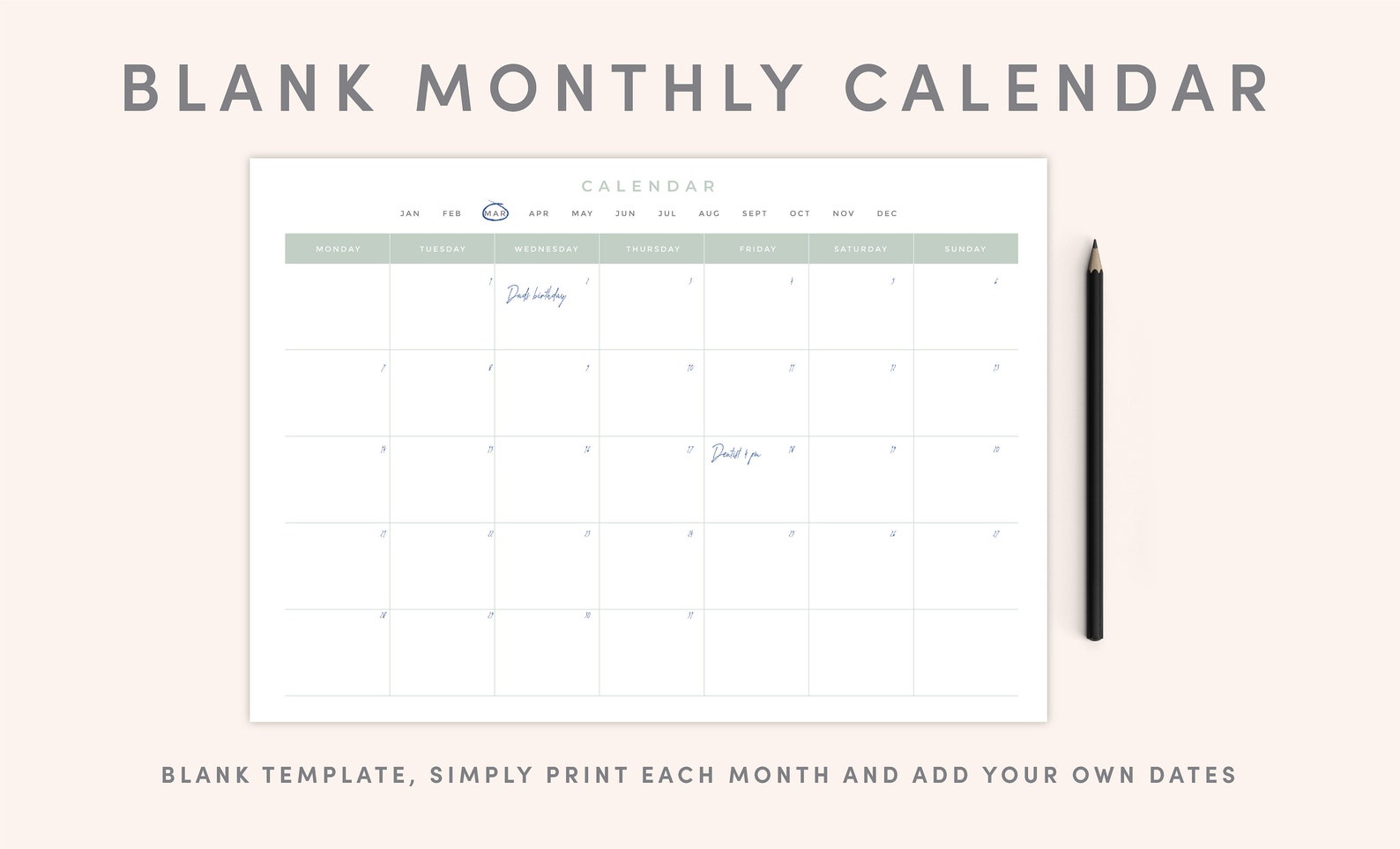 Blank Monthly Calendar Template Bundle, Pastel, Printable Calendar ...