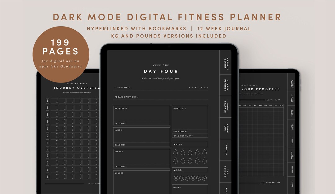 Dark Mode Digital Fitness Planner Goodnotes, Fitness Planner Ipad ...