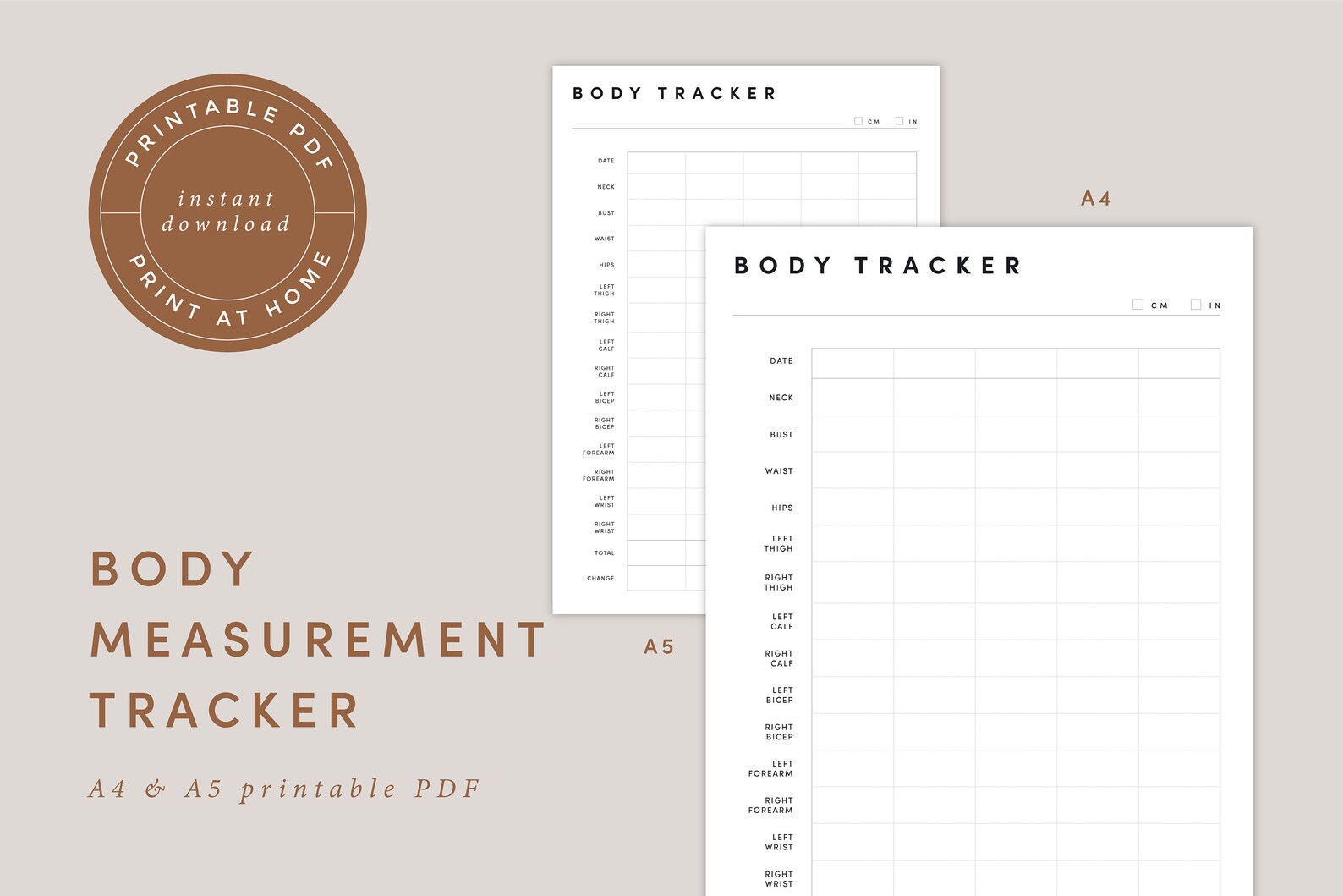 Printable Body Tracker A4 A5 Printable Body Measurement - Etsy