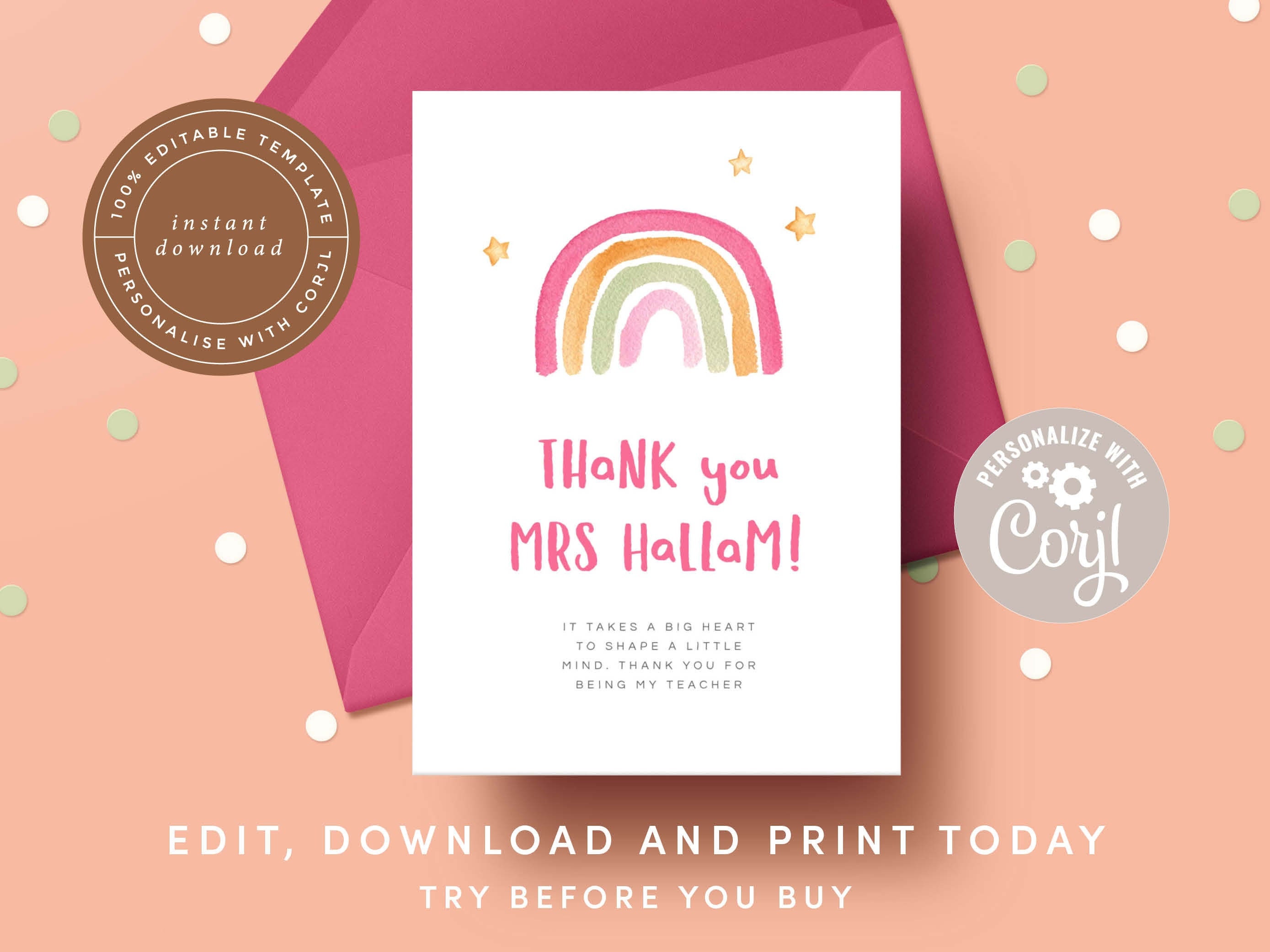 Printable Thank You Teacher Card Digital Teacher Appreciation - Etsy