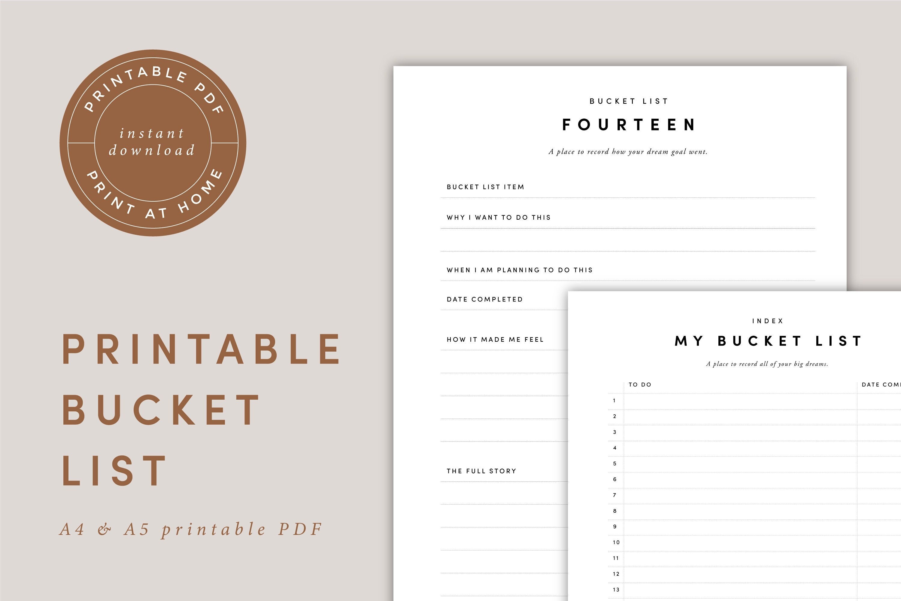 Bucket List Journal Printable Bucket List Printable Bucket | Etsy