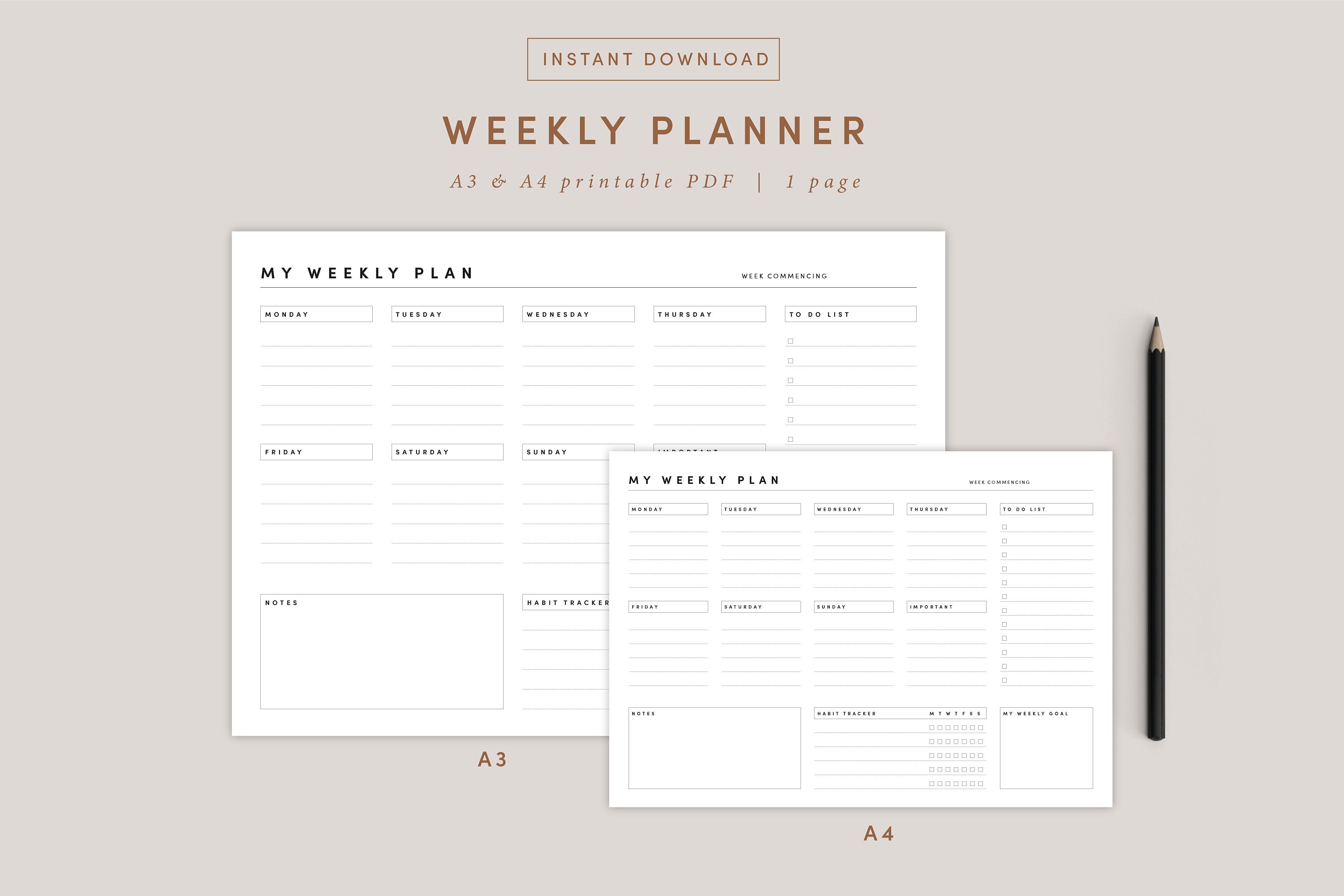 Printable Weekly Planner Landscape A3 & A4 Printable Planner - Etsy ...