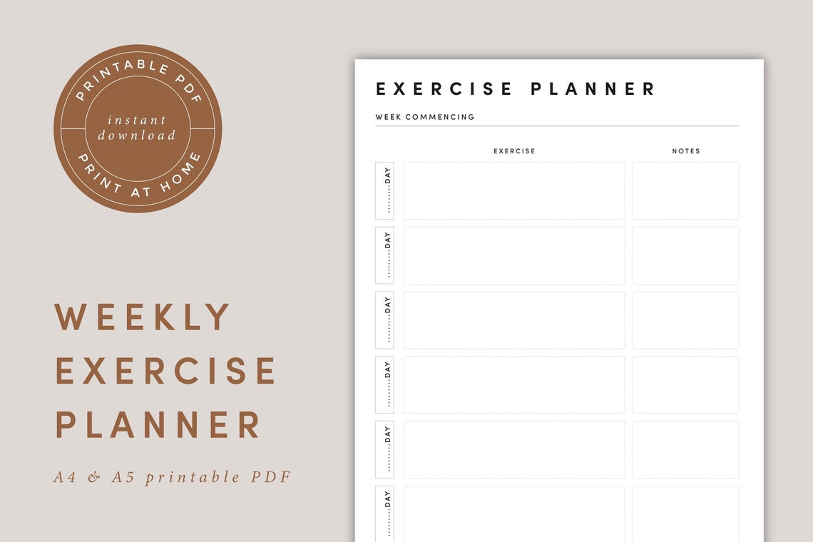 Printable Weekly Exercise Planner, A4 A5 Printable Exercise Planner ...