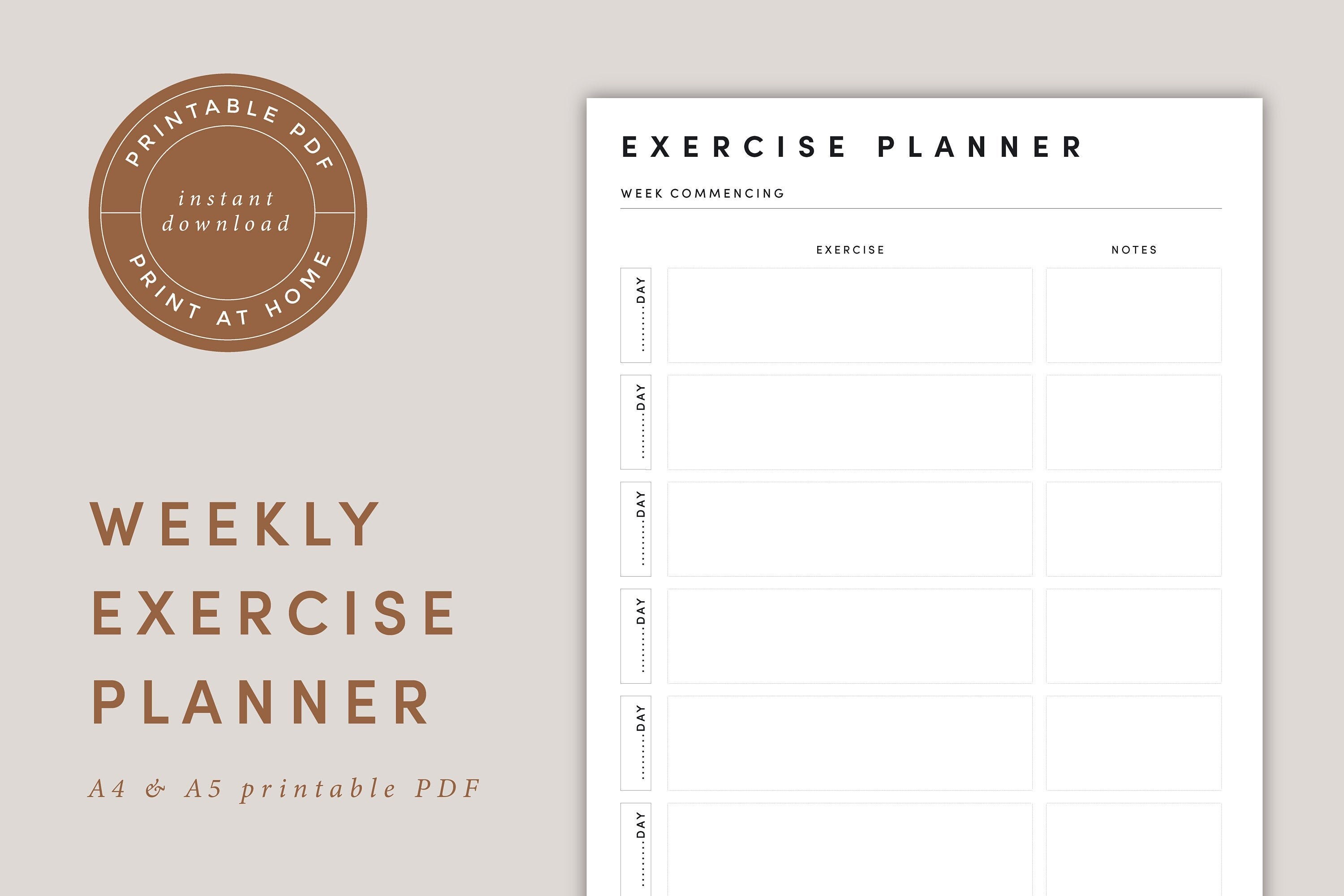 Printable Weekly Exercise Planner, A4 A5 Printable Exercise Planner ...