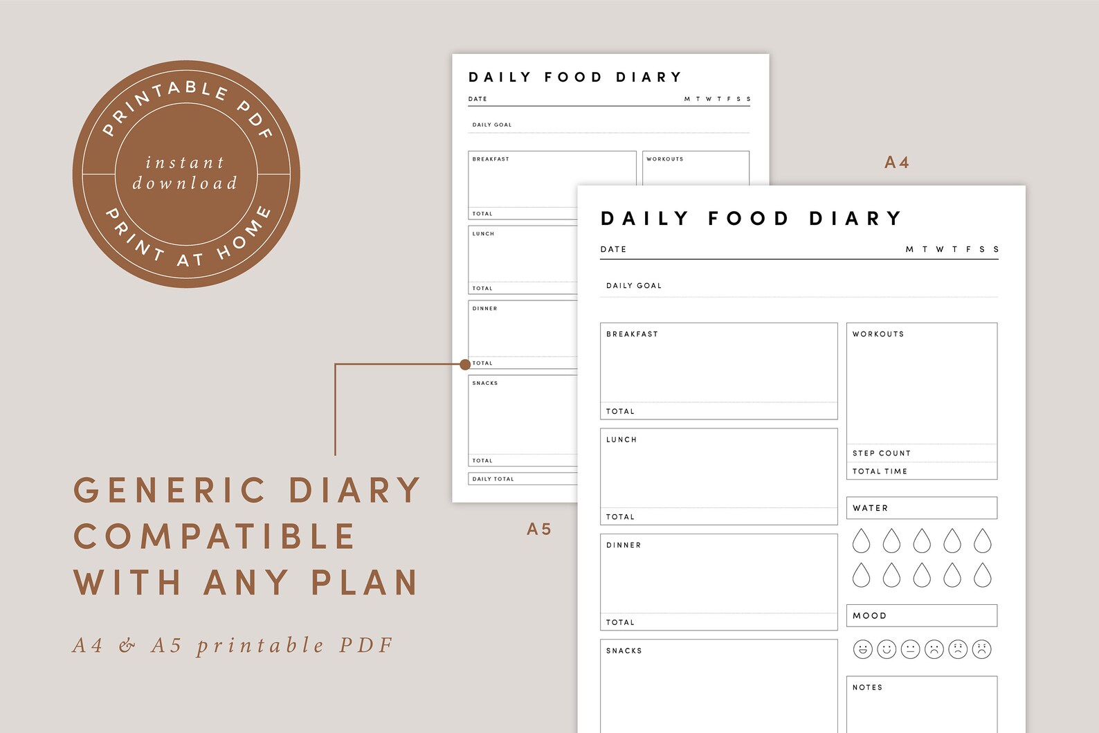 Printable Daily Food Diary Generic Food Log Digital Daily - Etsy UK