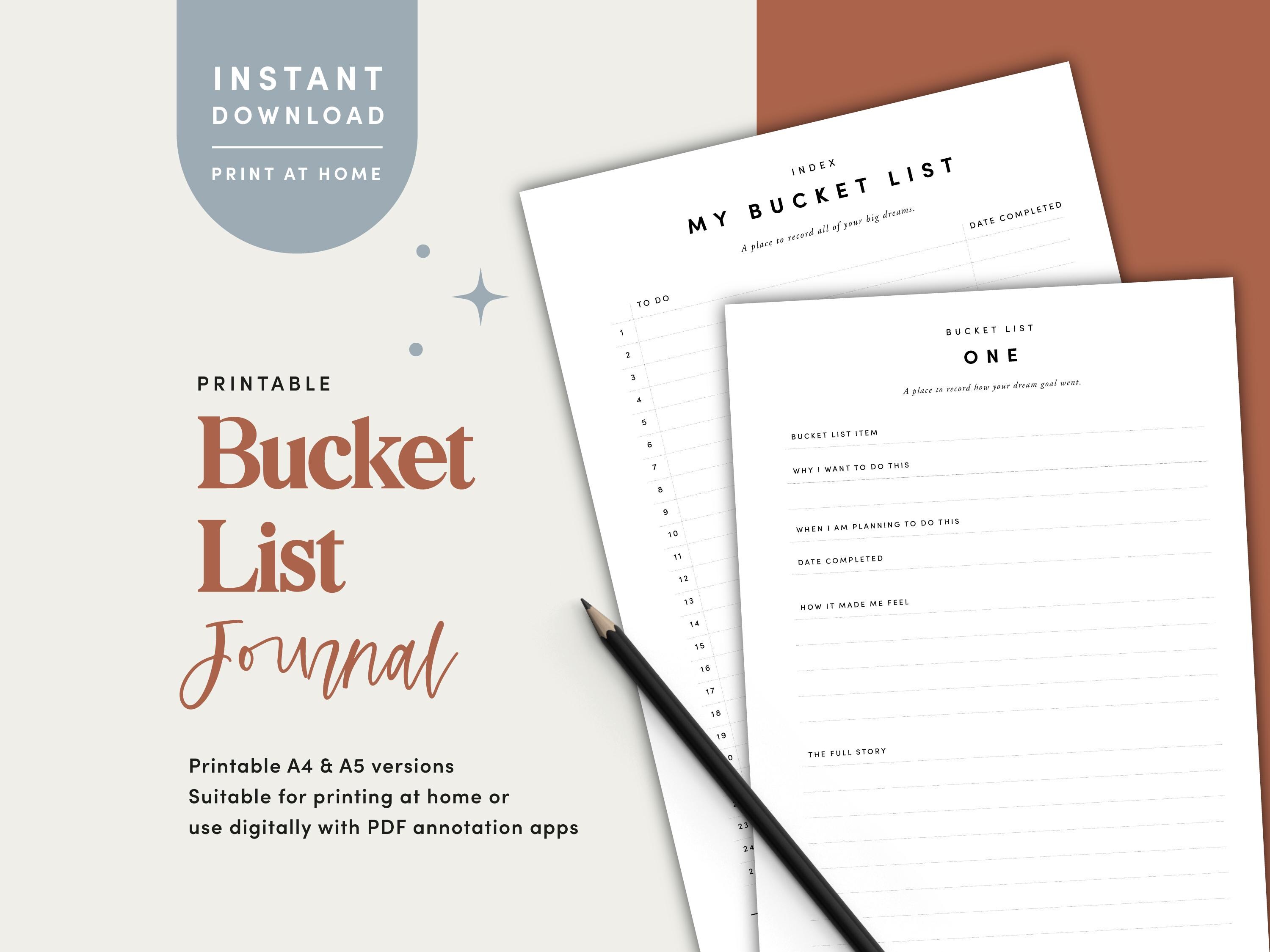Bucket List Journal, Printable Bucket List, Printable Bucket List Book ...