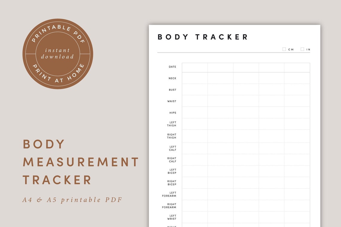 Printable Body Tracker A4 A5 Printable Body Measurement - Etsy