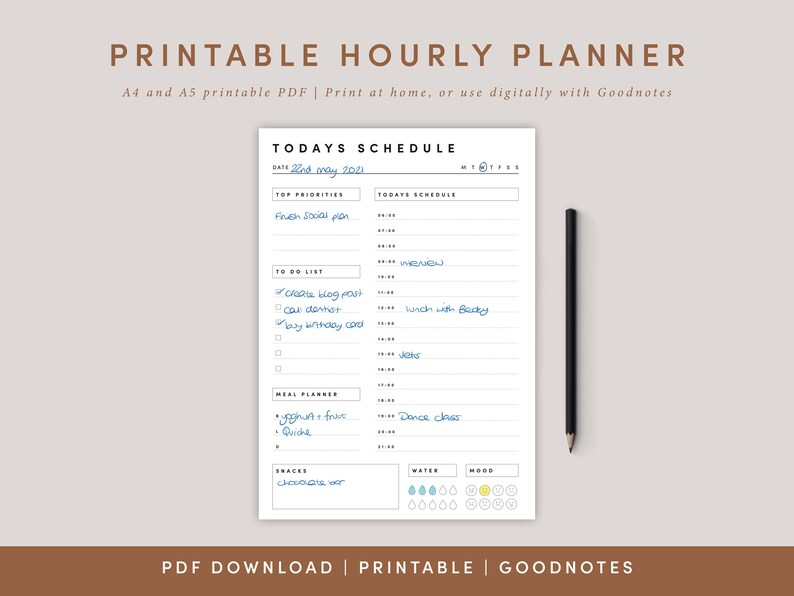 Printable Daily Planner, A4 & A5 Printable Planner, Hourly Planner ...