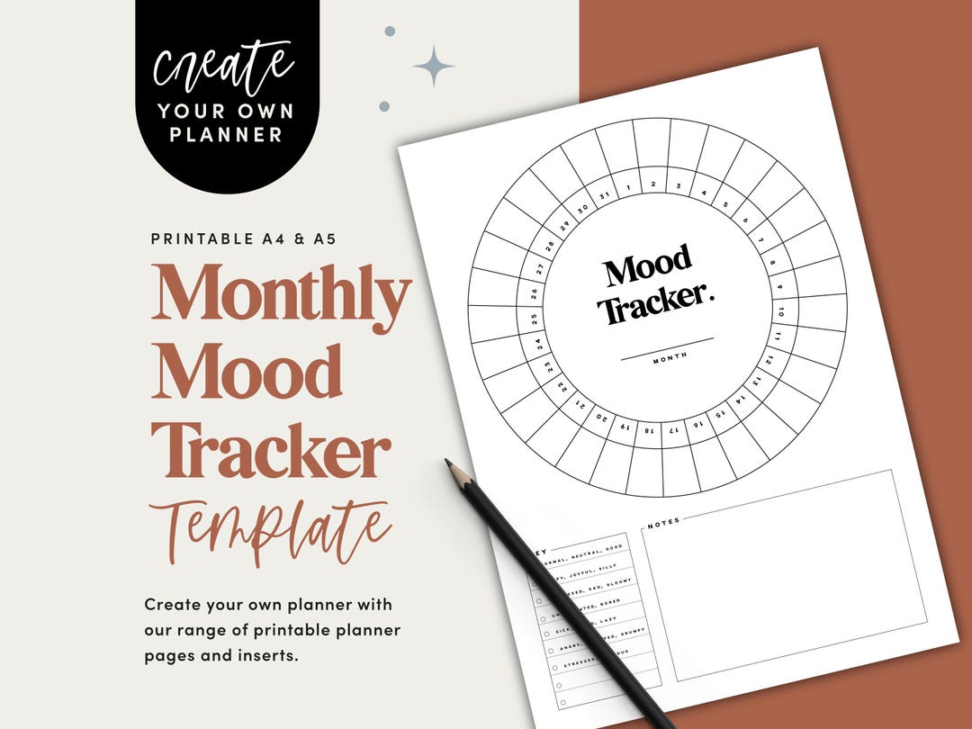 Printable Monthly Mood Tracker, A4, A5, Printable Gratitude Planner ...