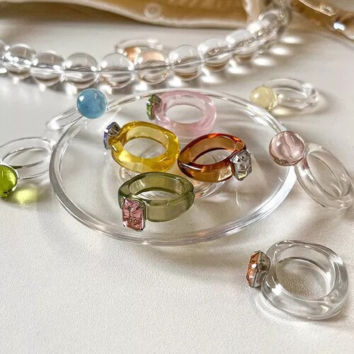 Retro Vintage Transparent Resin Rings Acrylic Resin Ring - Etsy