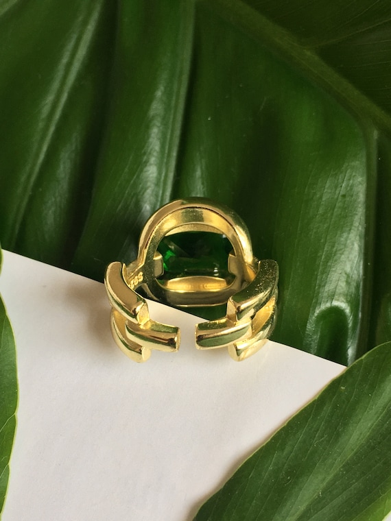 Emerald Green Gold Plated Statement Ring 18k Gold Plated Adjustable Ring Cocktail Ring Mothers Day Gift Gift for Her Etsy Canada