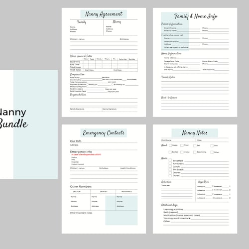 Nanny Notes Nanny Information Sheet Printable Instant - Etsy