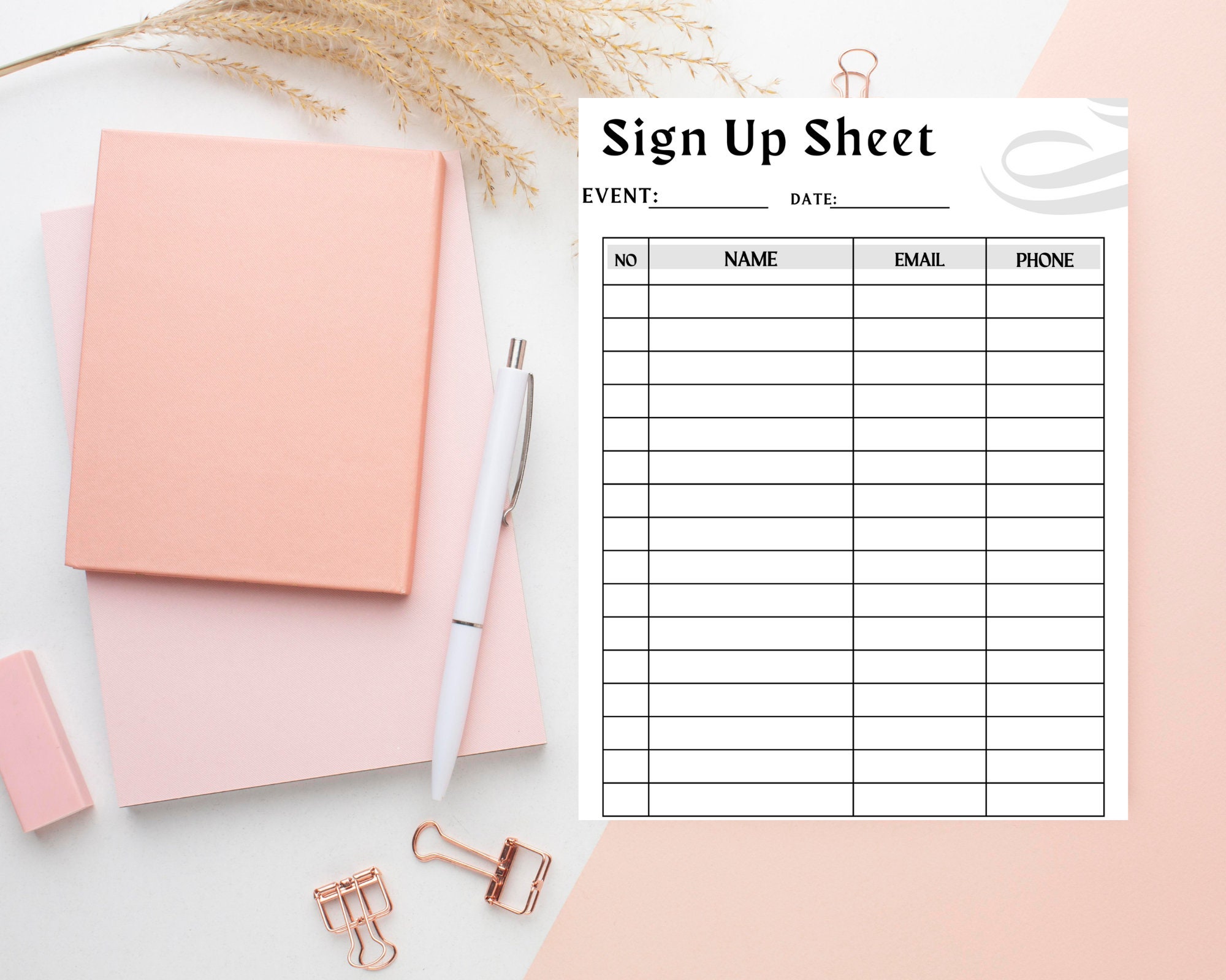 Minimal Event Sign up Sheet Planner Printable Planner Planner Organizer ...