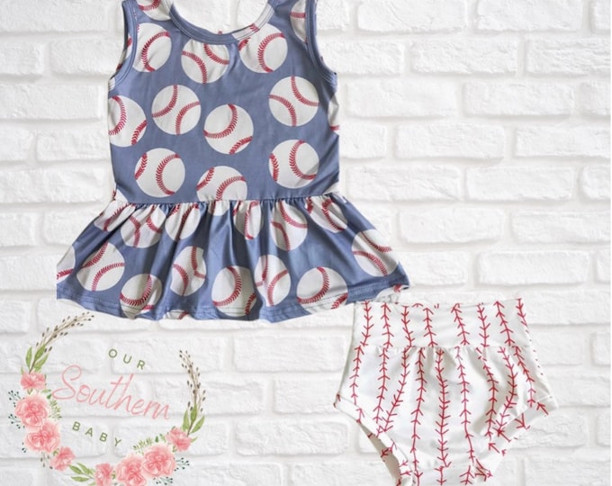Baby Baseball Outfit, Girls Baseball Outfit, Baseball Bummie Set ...