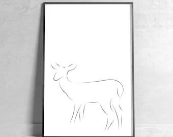 Printable Hand Drawn Line Art: Whitetail Doe and Fawn - Etsy