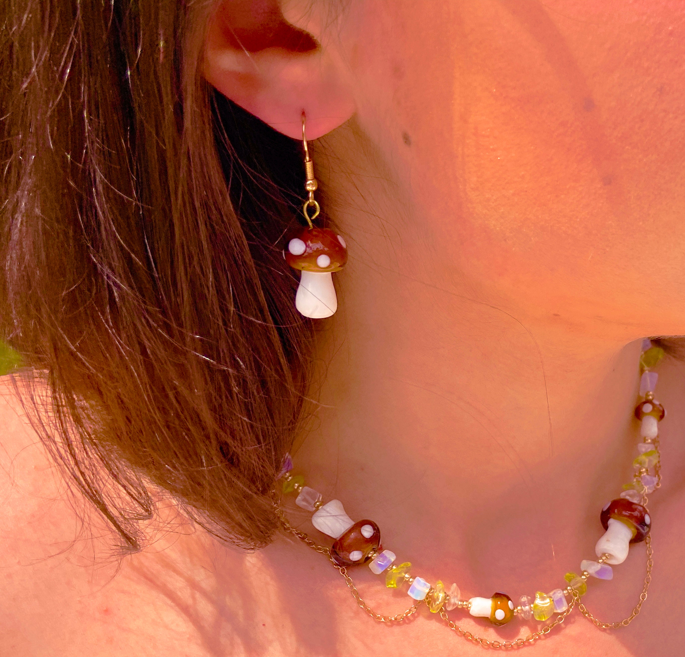 Cottage Core Mushroom Beaded Necklace | Etsy