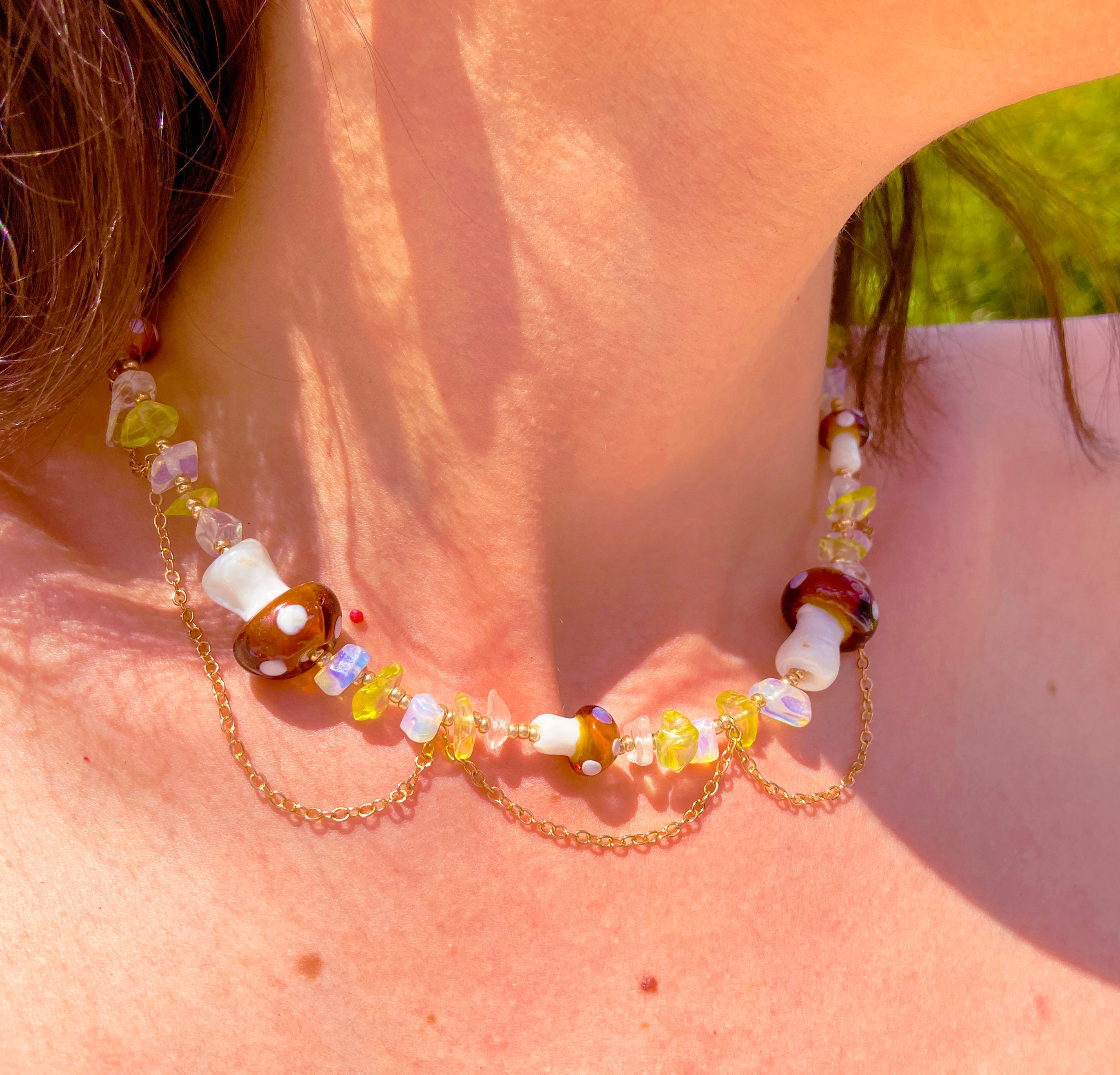 Cottage Core Mushroom Beaded Necklace | Etsy