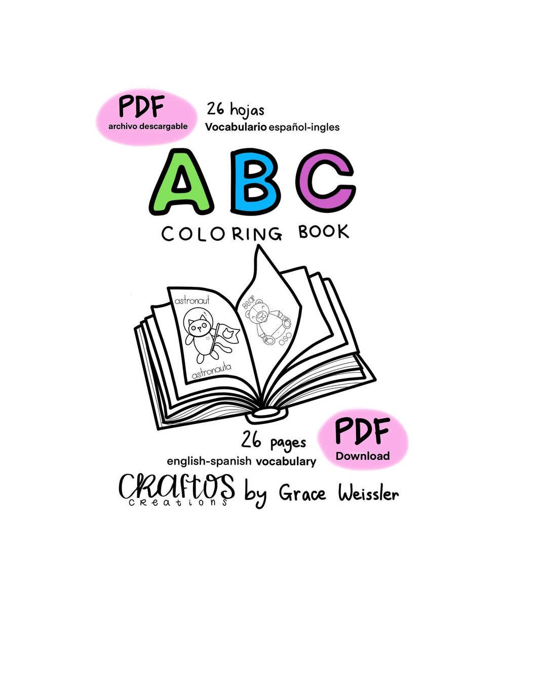 Libro para colorear ABC para niños vocabulario español - Etsy México
