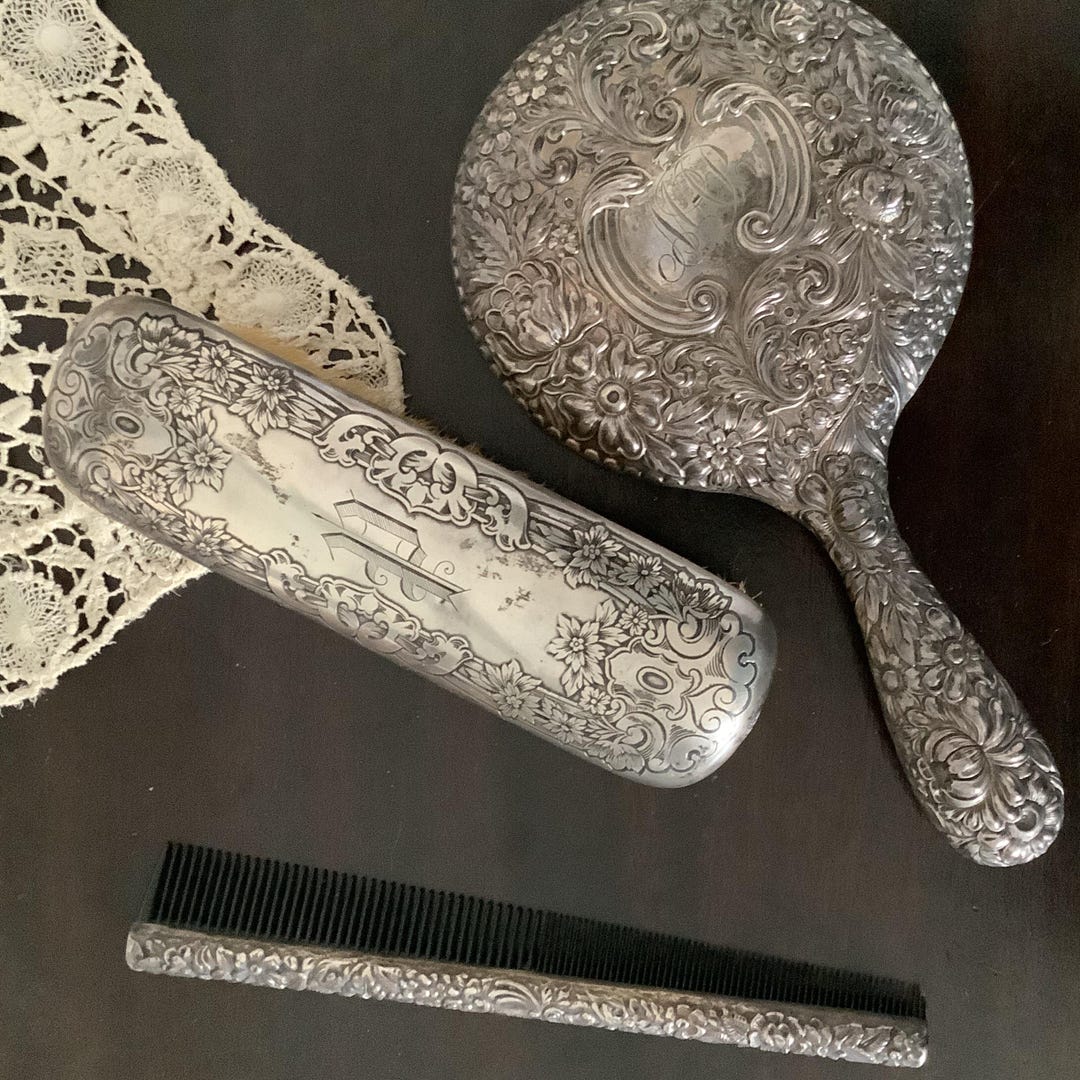 Antique Sterling Silver Victorian Era Vanity Set, Set of 3 Includes ...