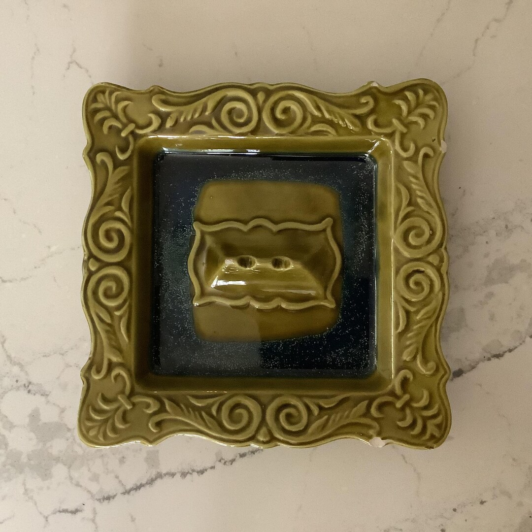 Vintage Ceramic Mid Century Avocado/blue Ash Tray - Etsy