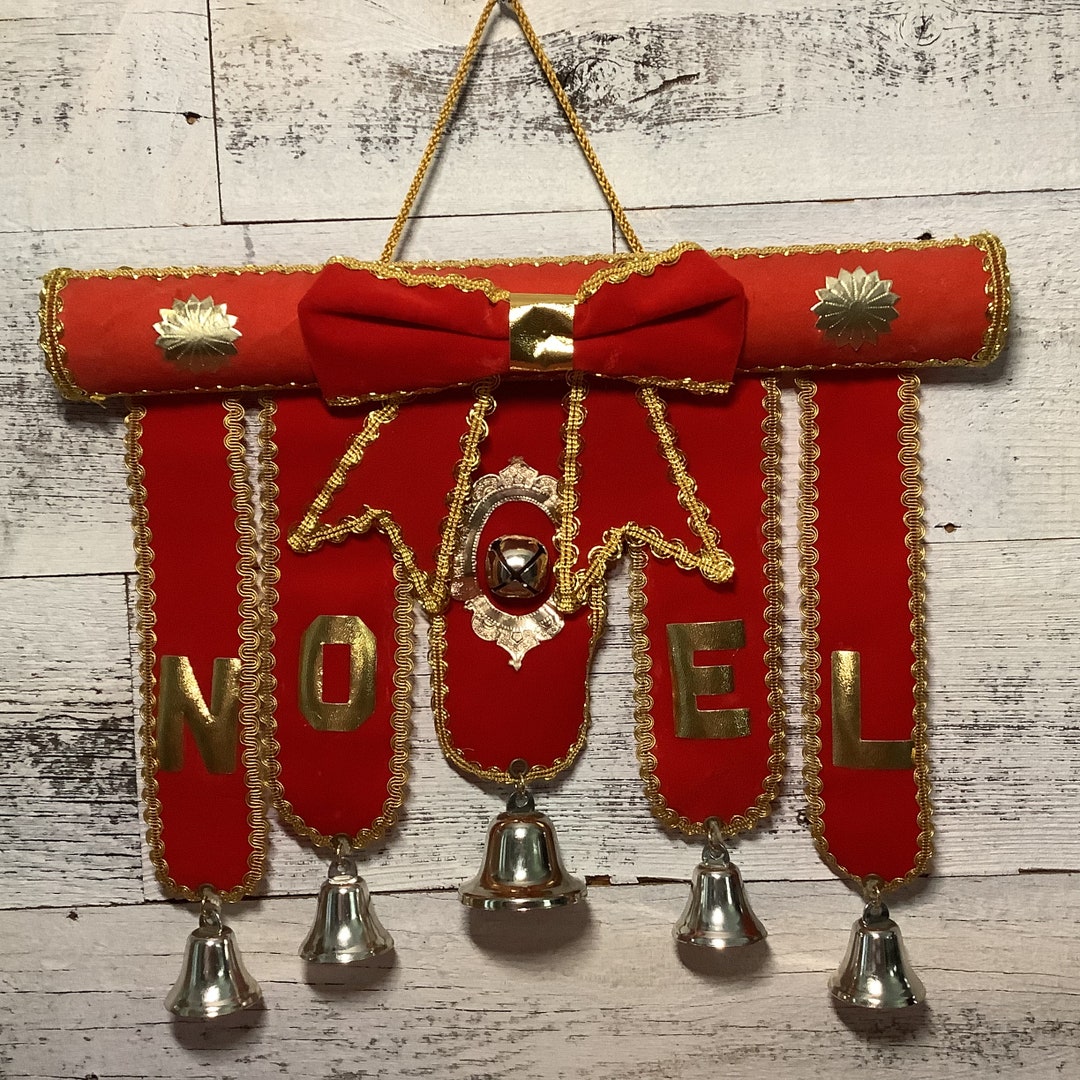 Vintage 1950’s Handmade Noel Red Velvet Christmas Hanging With Bells - Etsy