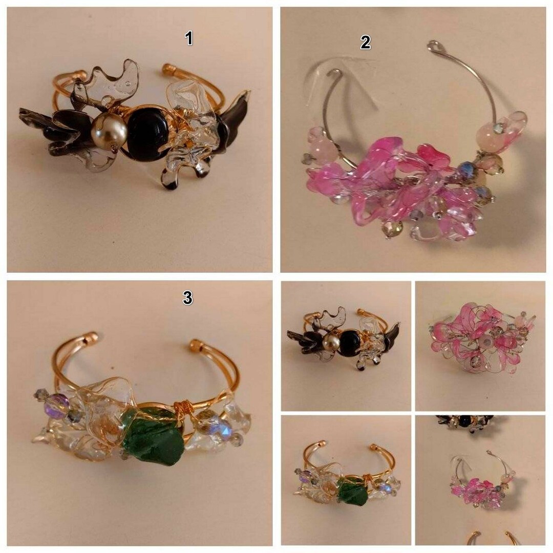 Set of 3 Colored Bracelets With Quartz, Glass, Epoxy Resin ...
